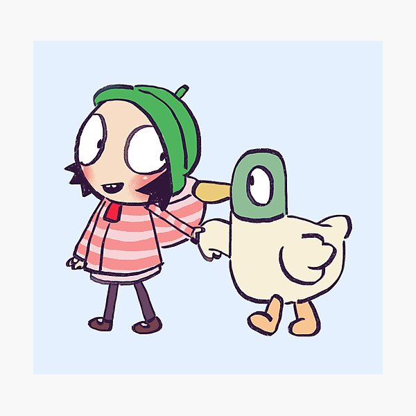 Lámina fotográfica «Dibujo a Sarah y el pato tomados de la mano / Sarah ...