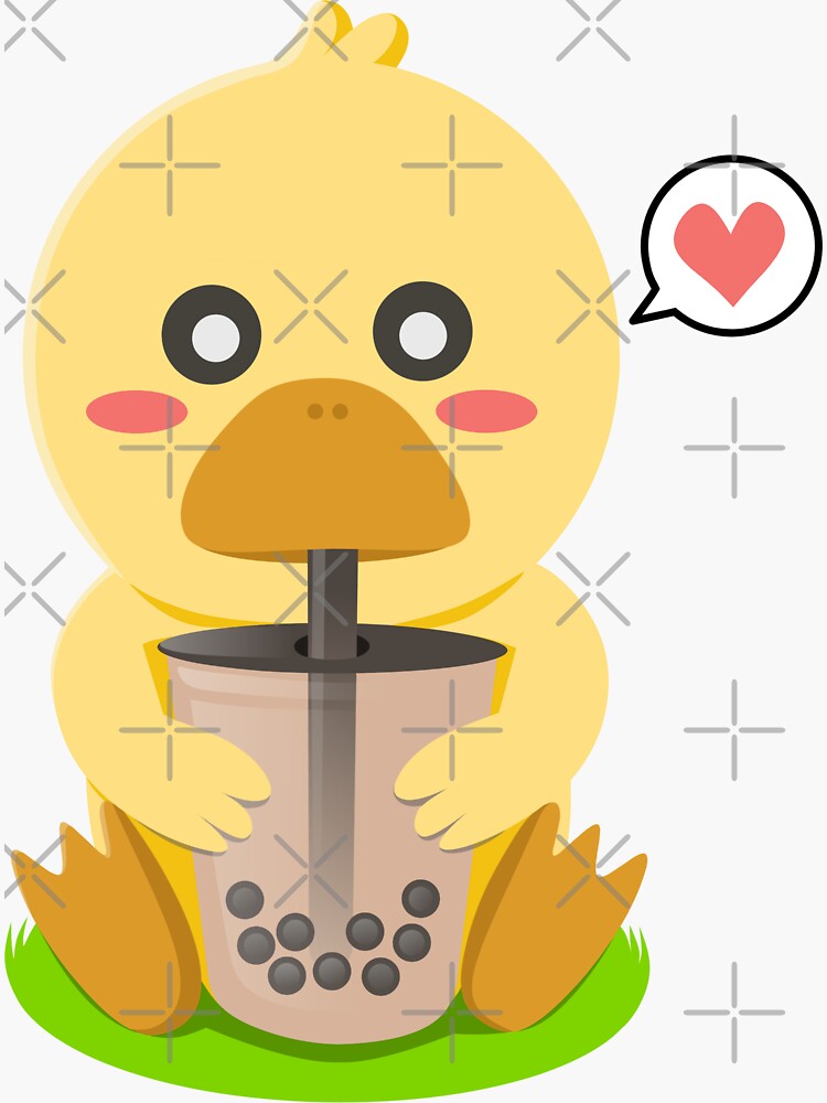 "Cute Little Duck Drinking Boba" Sticker by Lanadee | Redbubble