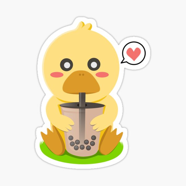 "Cute Little Duck Drinking Boba" Sticker by Lanadee | Redbubble