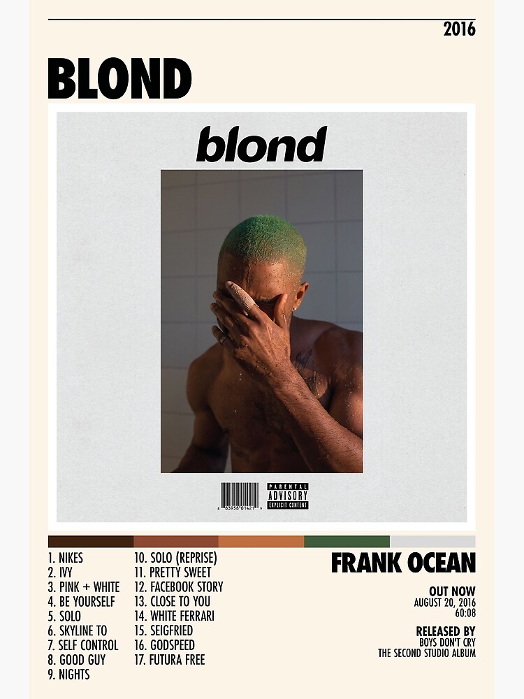 "Frank Ocean Poster - Blond Tracklist Posters Album -Album Cover Poster ...
