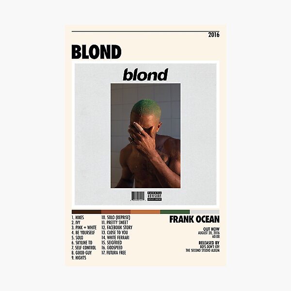 "Frank Ocean Poster - Blond Tracklist Posters Album -Album Cover Poster ...