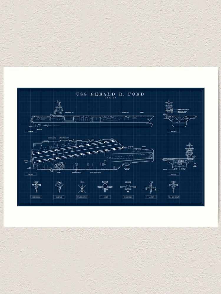 "USS Gerald R. Ford (Navy Blueprint)" Art Print for Sale by BGALAXY ...