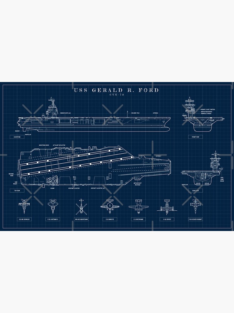 Pegatina «USS Gerald R. Ford (Navy Blueprint)» de BGALAXY | Redbubble
