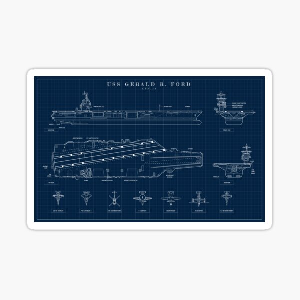 "USS Gerald R. Ford (Navy Blueprint)" Sticker by BGALAXY | Redbubble