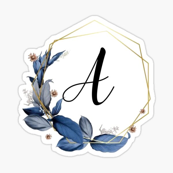 "Gold Frame Monogram with Blue Leaves | Monogram Letter A" Sticker for ...