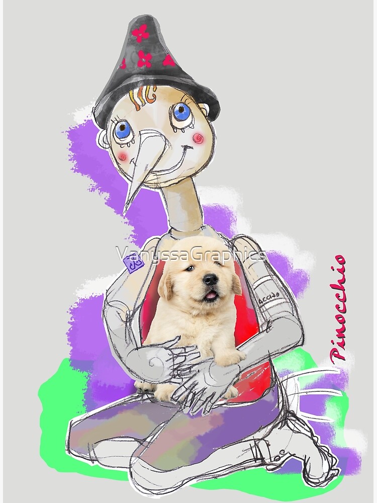 "Playing Wood PINOCCHIO Doll with Golden Retriever Puppy Dog (Original ...