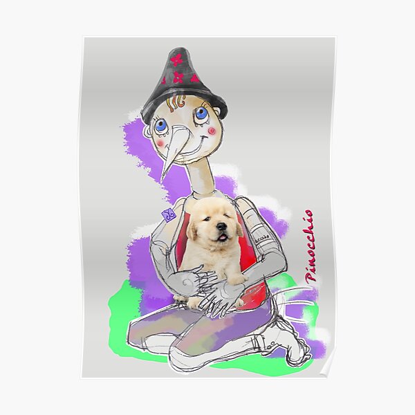 "Playing Wood PINOCCHIO Doll with Golden Retriever Puppy Dog (Original ...