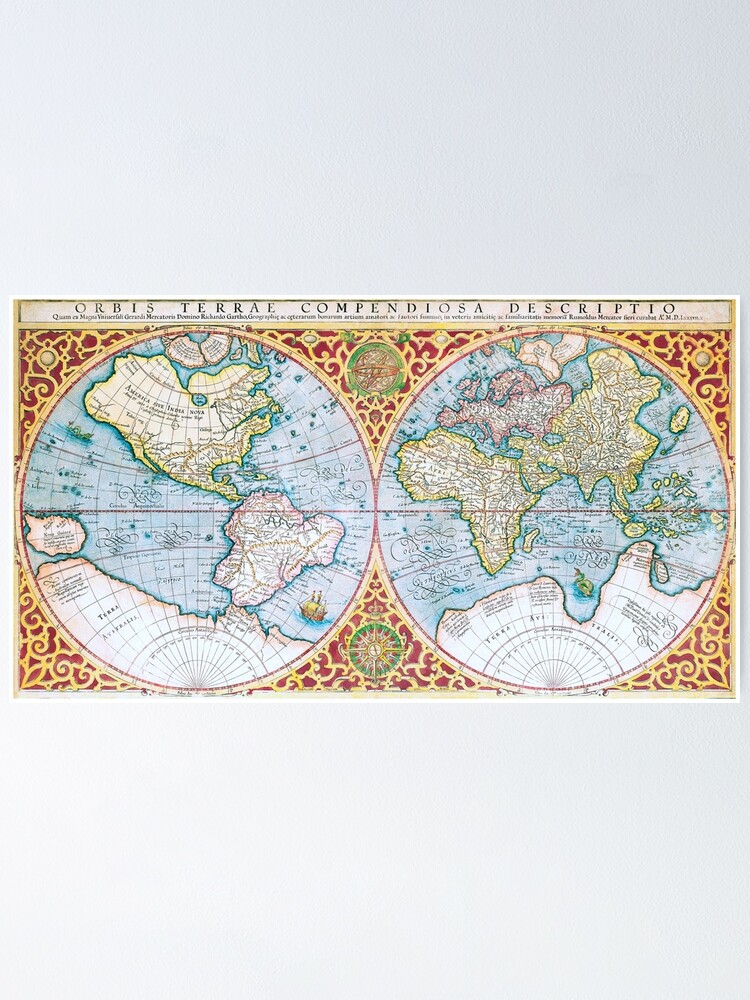 "World Map Print by Gerhard Mercator, 1637." Poster for Sale by ...