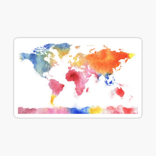 "Watercolor World Map XIV" Sticker for Sale by IrinaSztukowski | Redbubble
