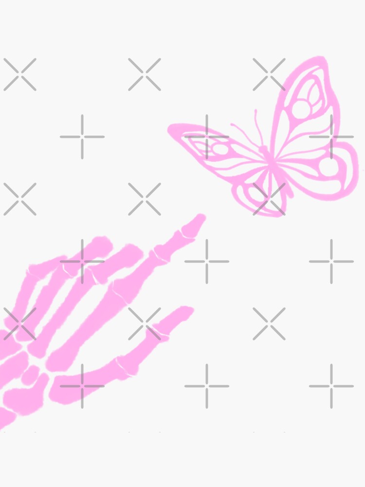 "Pink skeleton hand and butterfly" Sticker by xangiez | Redbubble