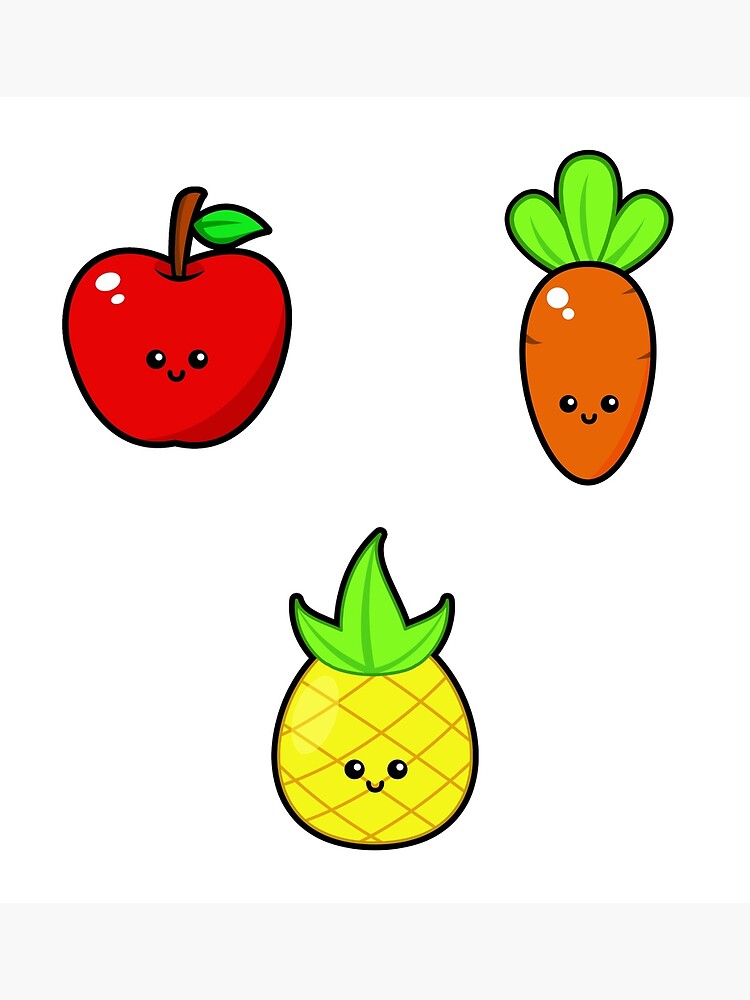 Kawaii Pineapple Apple Carrot Poster For Sale By Artofood Redbubble