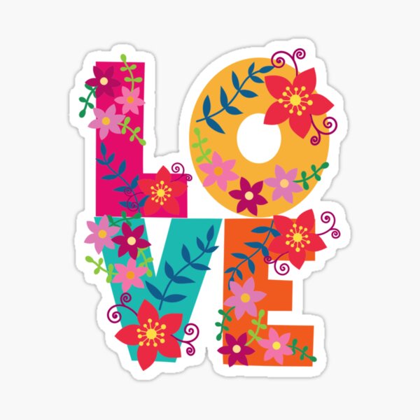 "A flowers decoration of the love word" Sticker by Rusii-18 | Redbubble