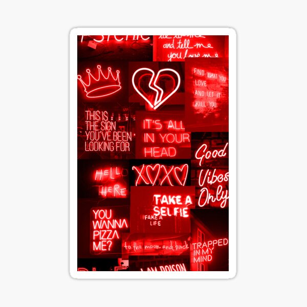 "Cute Neon Red Aesthetic" Sticker for Sale by XtremeDesignz | Redbubble