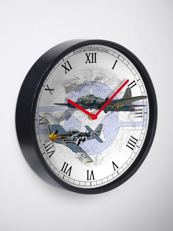 "P-51 Mustang flying escort for B17" Clock for Sale by CoolCarVideos ...