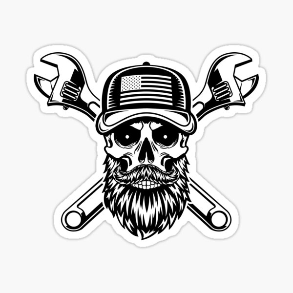 "Bearded Skull Mechanic with a Hat" Sticker for Sale by MonoByOrion ...
