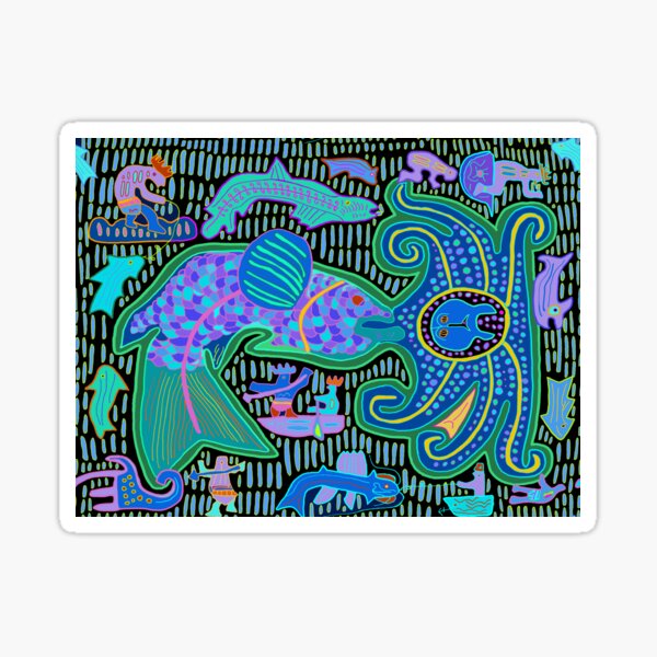 "Kuna Indian Octopus and Fishermen" Sticker by Esprit-Mystique | Redbubble