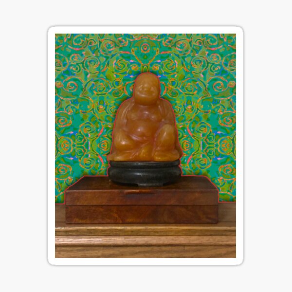 "Budai on an Antique Box / Still Life / Mixed Media" Sticker for Sale ...