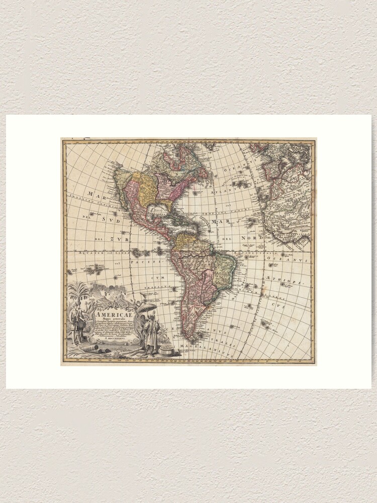Lámina artística «Mapa de las Américas - Norte y Sur, 1746 por Johann ...