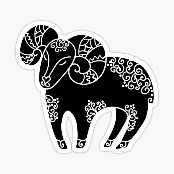 "B&W Zodiac Aries" Sticker by PUFFDESIGNS | Redbubble