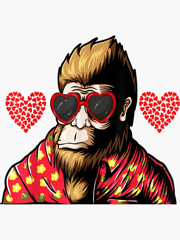 "Bigfoot Heart Valentine's Day With heart glasses Sasquatch" Sticker ...