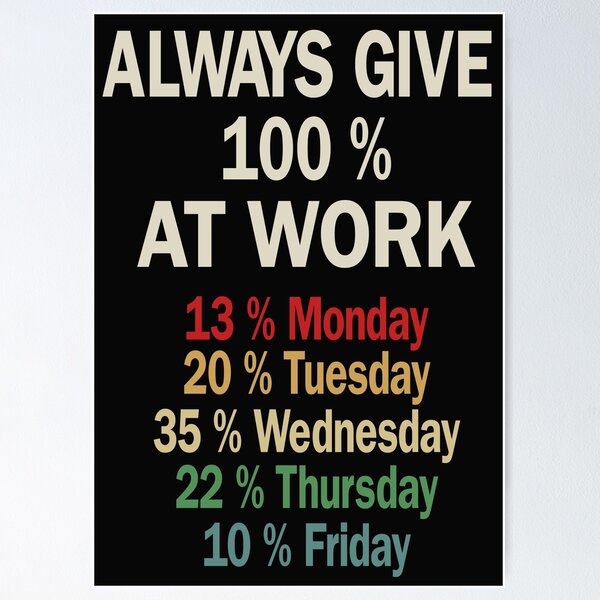 "Funny Always Give 100 Percent At Work" Poster for Sale by BahaaIB ...
