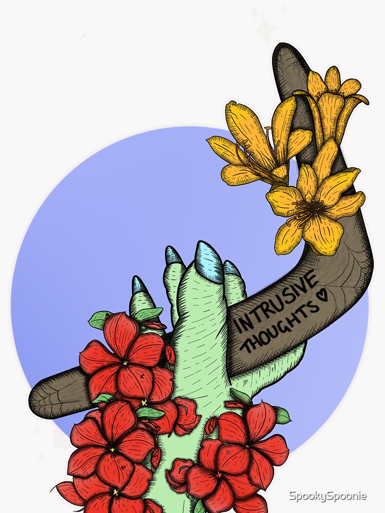"Intrusive thoughts" Sticker for Sale by SpookySpoonie | Redbubble