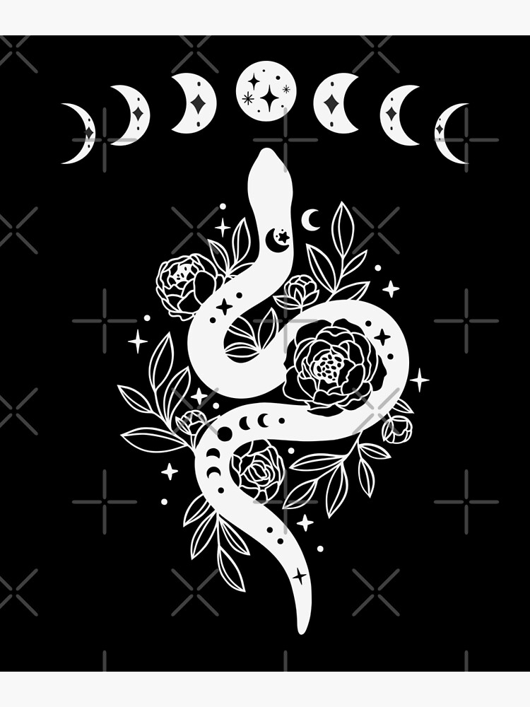 "Celestial Snake, Mystical Lunar Snake, Celestial Mystical Floral Moon ...