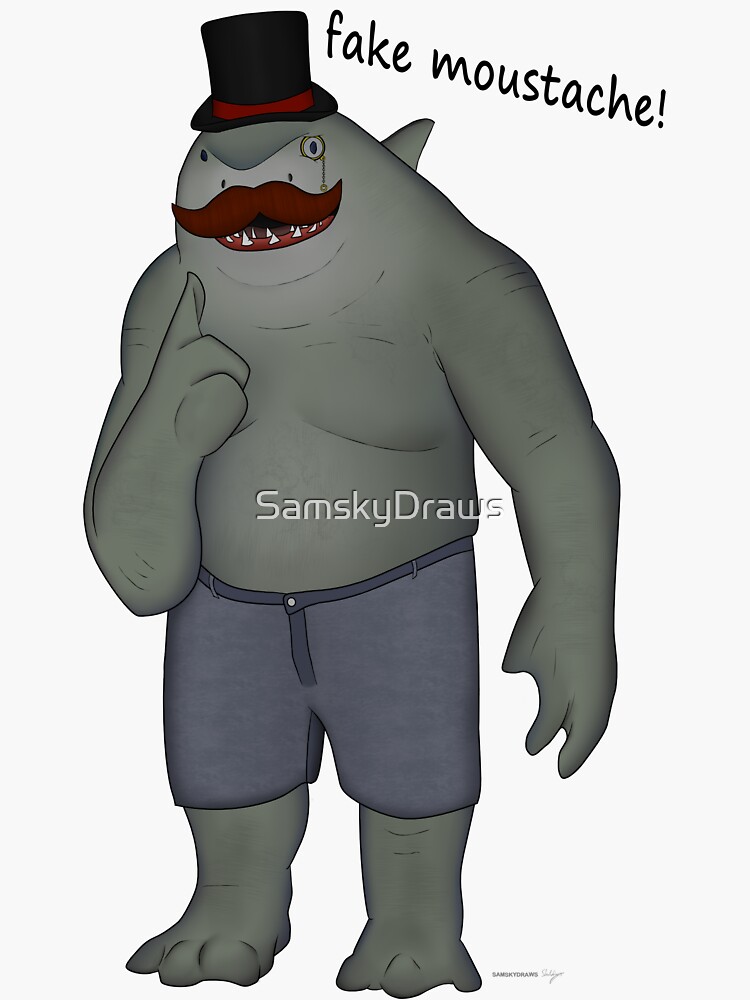 "Fake Moustache King Shark" Sticker by SamskyDraws | Redbubble