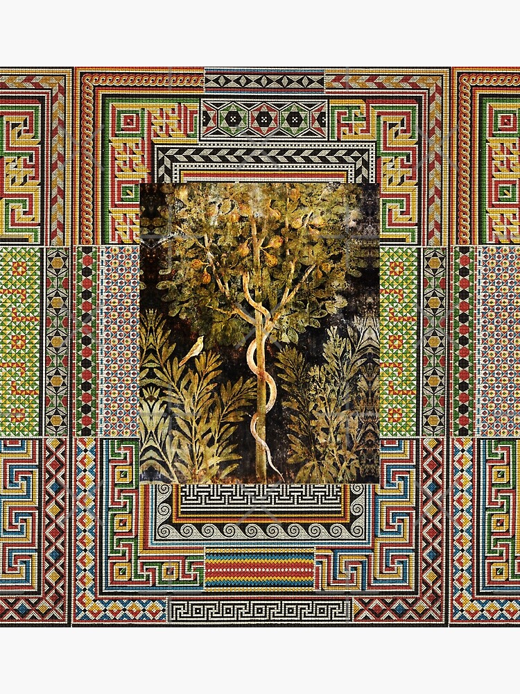 "ANTIQUE ROMAN WALL PAINTINGS SERPENT IN FIG TREE WITH POMPEII MOSAICS ...