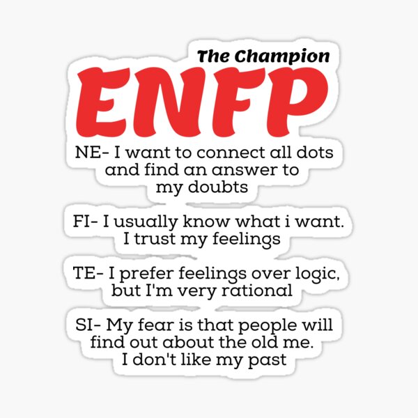 "ENFP MBTI Personality Type. NE FI TE SI" Sticker for Sale by Purestuff ...
