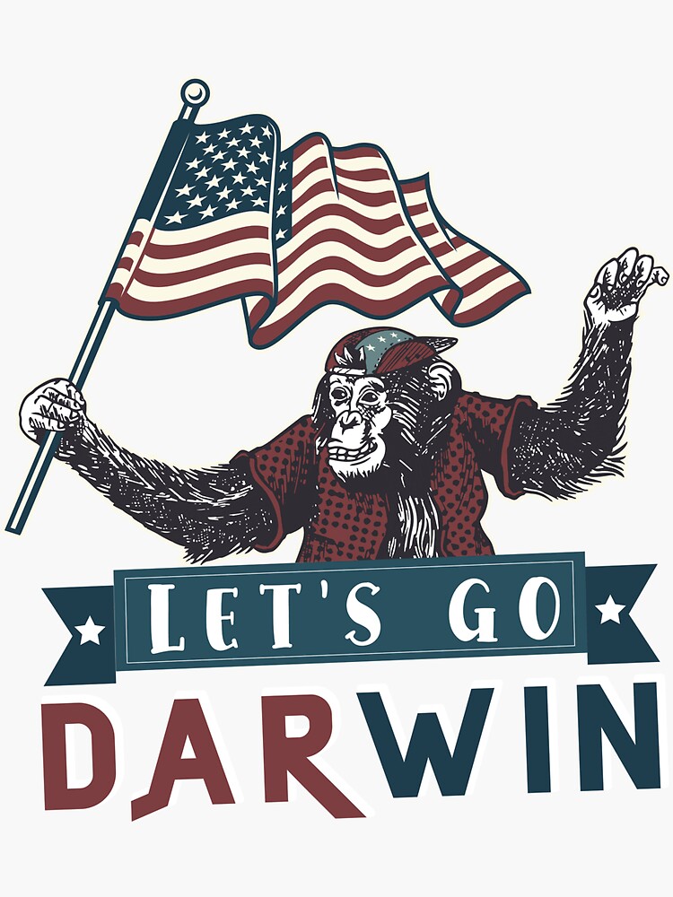 "Sarcastic Lets Go Darwin Usa Flag Vintage Funny Evolution" Sticker for ...