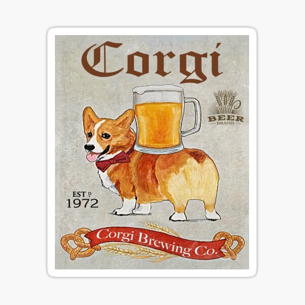 "Corgi and Beer Canvas Poster" Sticker by Chapman88 | Redbubble