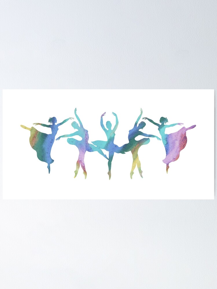 "Colorful Glowing Rainbow Ballerinas Group Watercolor Silhouette Dance ...