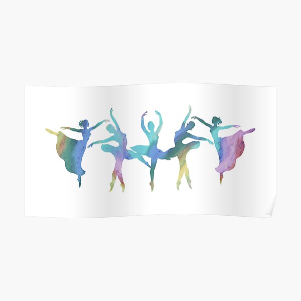 "Colorful Glowing Rainbow Ballerinas Group Watercolor Silhouette Dance ...