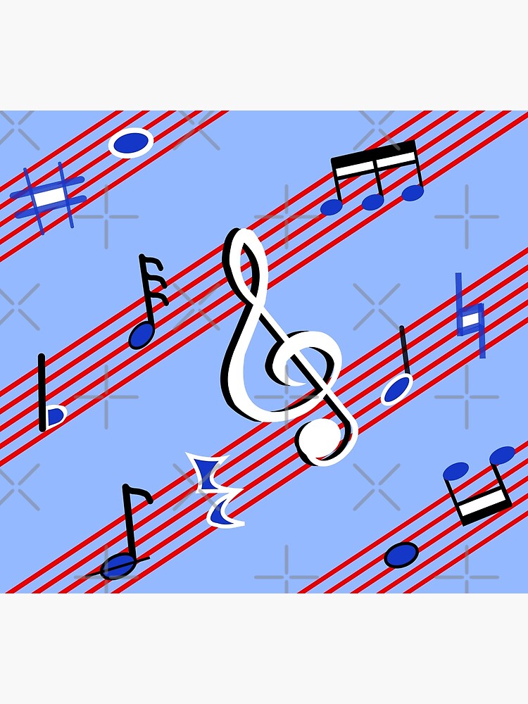 "Music Symbols on Slanted Red Music Bars against a Light Blue ...