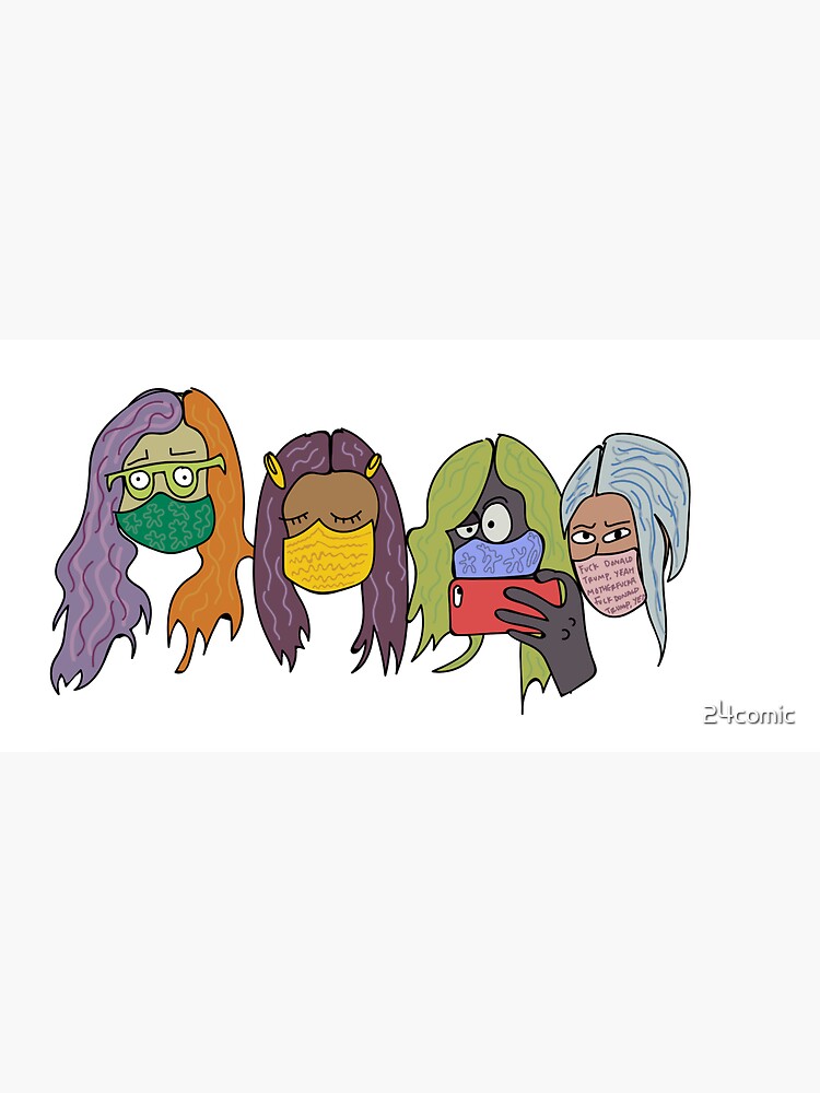 "Four Masked-Up Shawties" Sticker by 24comic | Redbubble