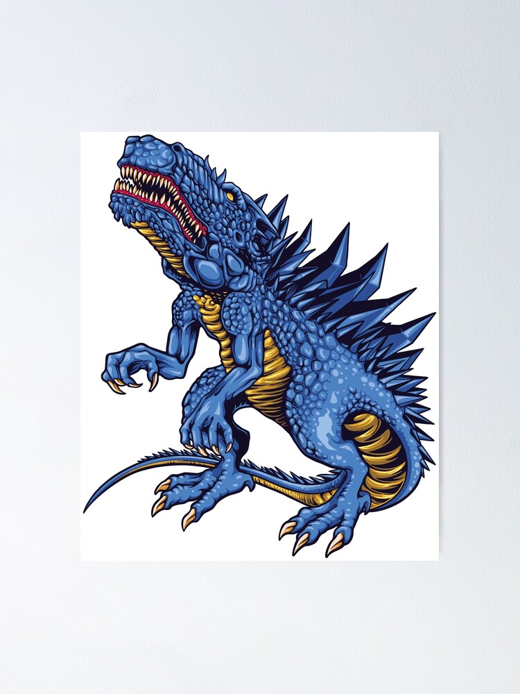 "Blue T-rex Monster Dinosaurs Illustrations" Poster for Sale by IKKOUN ...
