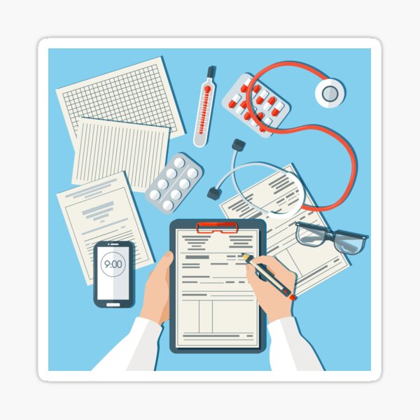 "Doctor's Workplace. Medical Doctor Working in Clinic" Sticker for Sale ...