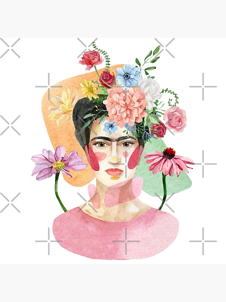 Frida Kahlo Watercolor Portrait - Flowers Head II Premium Matte ...