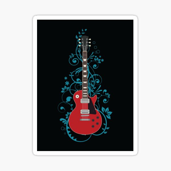 "Red LP-Style Electric Guitar Flowering Vines" Sticker for Sale by ...
