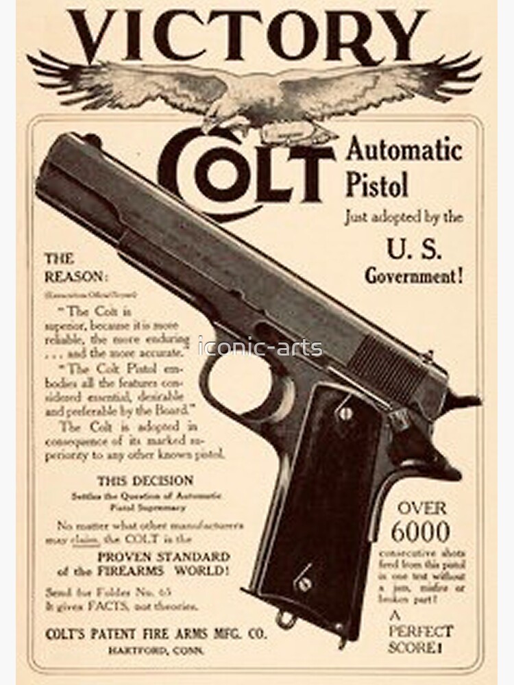 "colt pistol 1911 poster" Sticker for Sale by iconic-arts | Redbubble