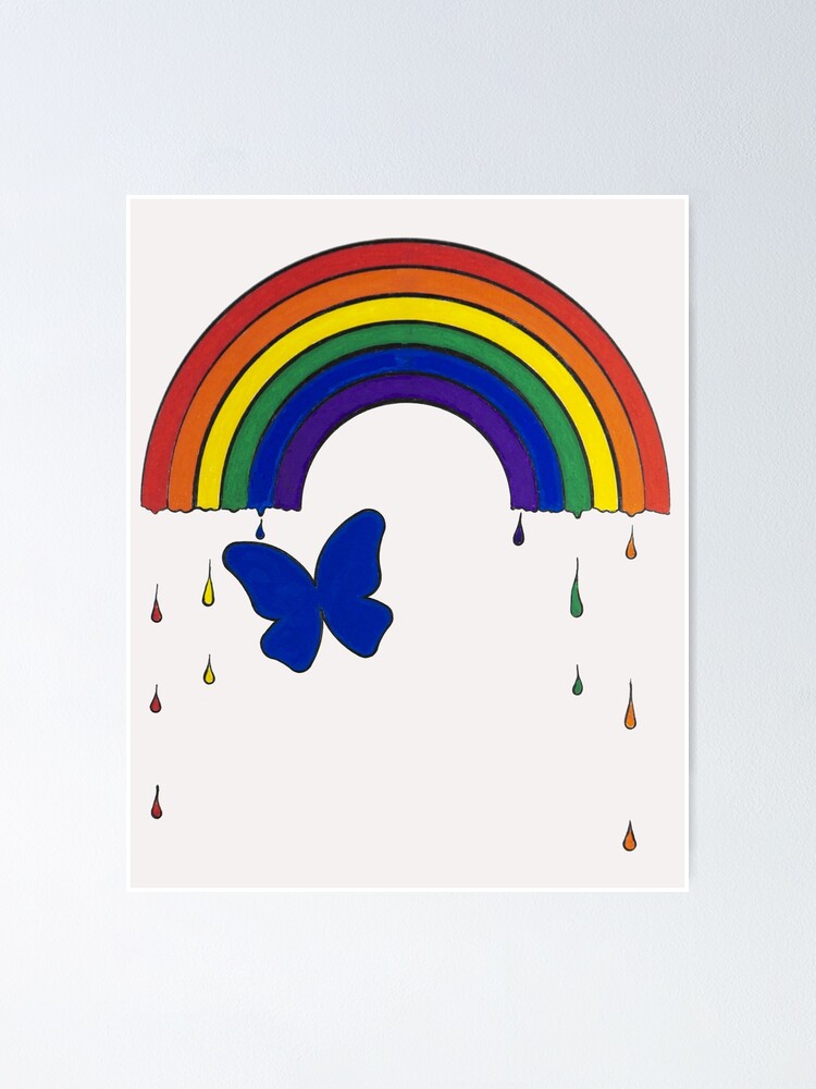 Póster « Un arco iris con una mariposa, recién pintado... Coloreado por ...