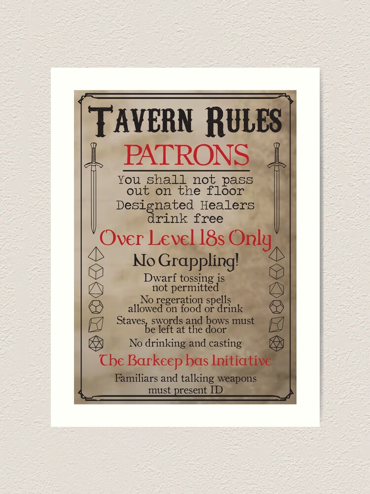 "Tavern Rules - RPG Rules for any Fantasy Tavern - Table Top Gaming ...