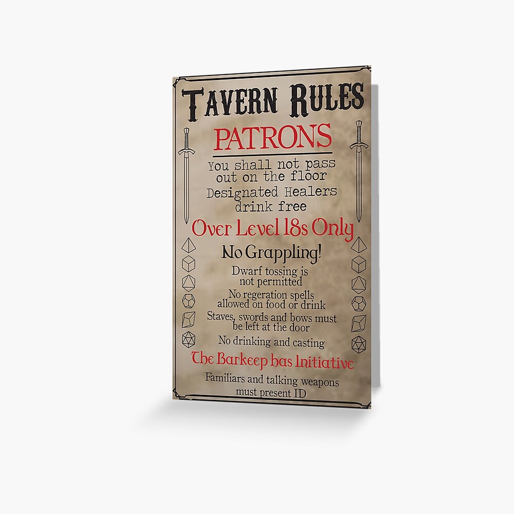 "Tavern Rules - RPG Rules for any Fantasy Tavern - Table Top Gaming ...