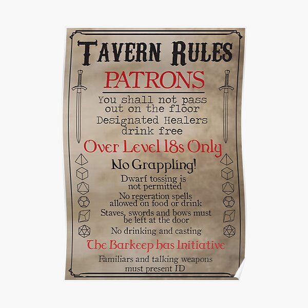 "Tavern Rules - RPG Rules for any Fantasy Tavern - Table Top Gaming ...