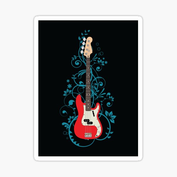 "Red P-Style Bass Guitar Flowering Vines" Sticker for Sale by ...