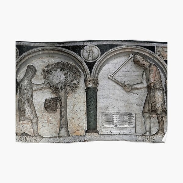 "Threshing wheat and picking grapes in medieval Italy" Poster for Sale ...