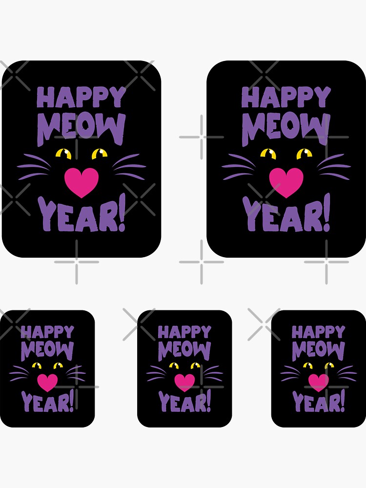 "Happy Meow Year! on black - sticker pack - funny" Sticker for Sale by ...