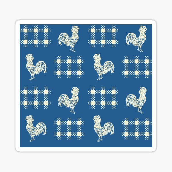 "Small Gingham Rooster Cornflower Blue Home Decor Print" Sticker for ...