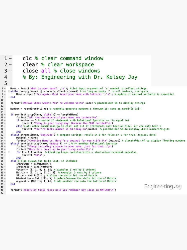 "MATLAB Cheat Sheet" Sticker for Sale by EngineeringJoy | Redbubble